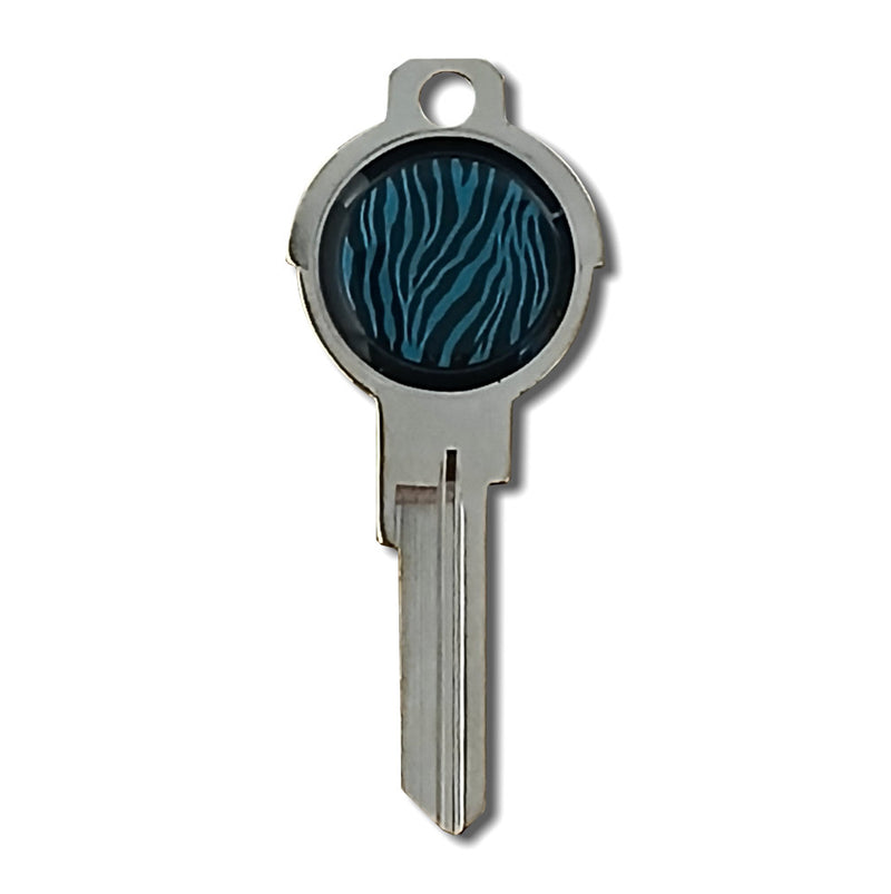 Nickel Teal Zebra Flat Surface Circle Deco Epoxy House Key