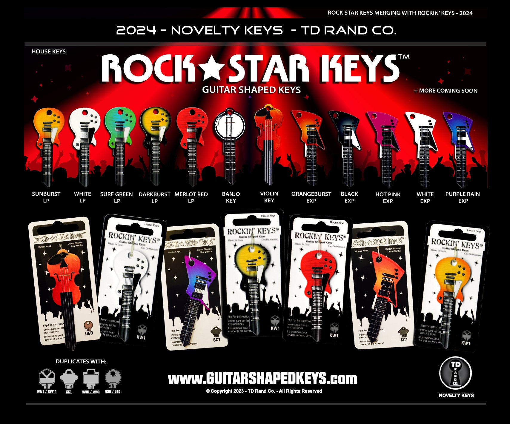 Rockin' Keys, Guitar and Saber Shaped Novelty Keys