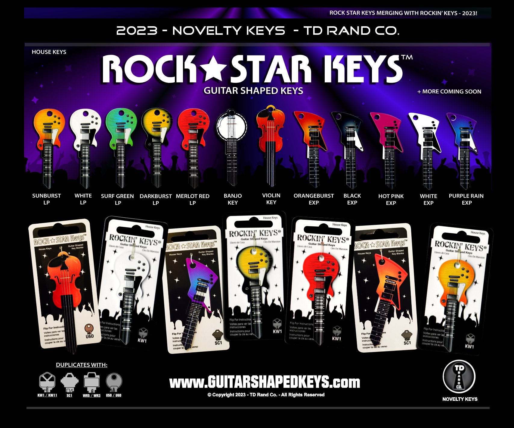 Rockin' Keys, Guitar and Saber Shaped Novelty Keys