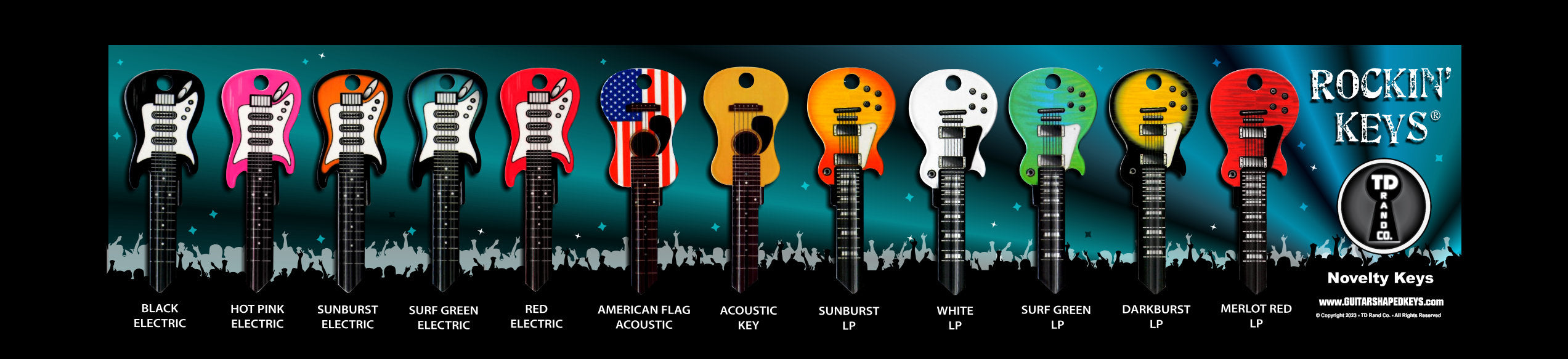 Rockin' Keys, Guitar and Saber Shaped Novelty Keys
