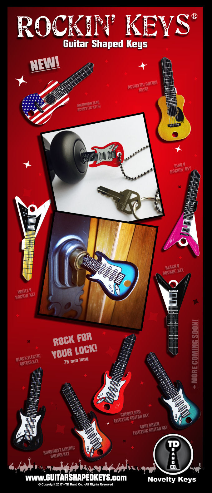 Rockin' Keys, Guitar and Saber Shaped Novelty Keys