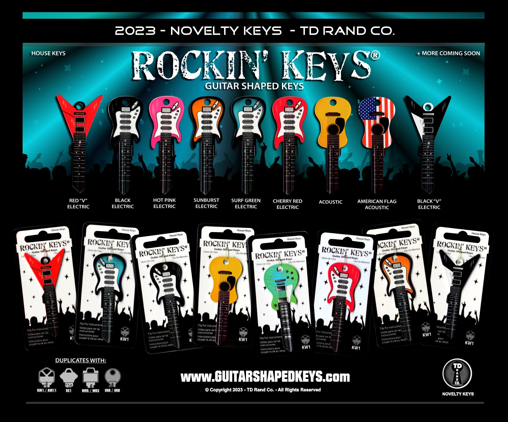 Rockin' Keys, Guitar and Saber Shaped Novelty Keys