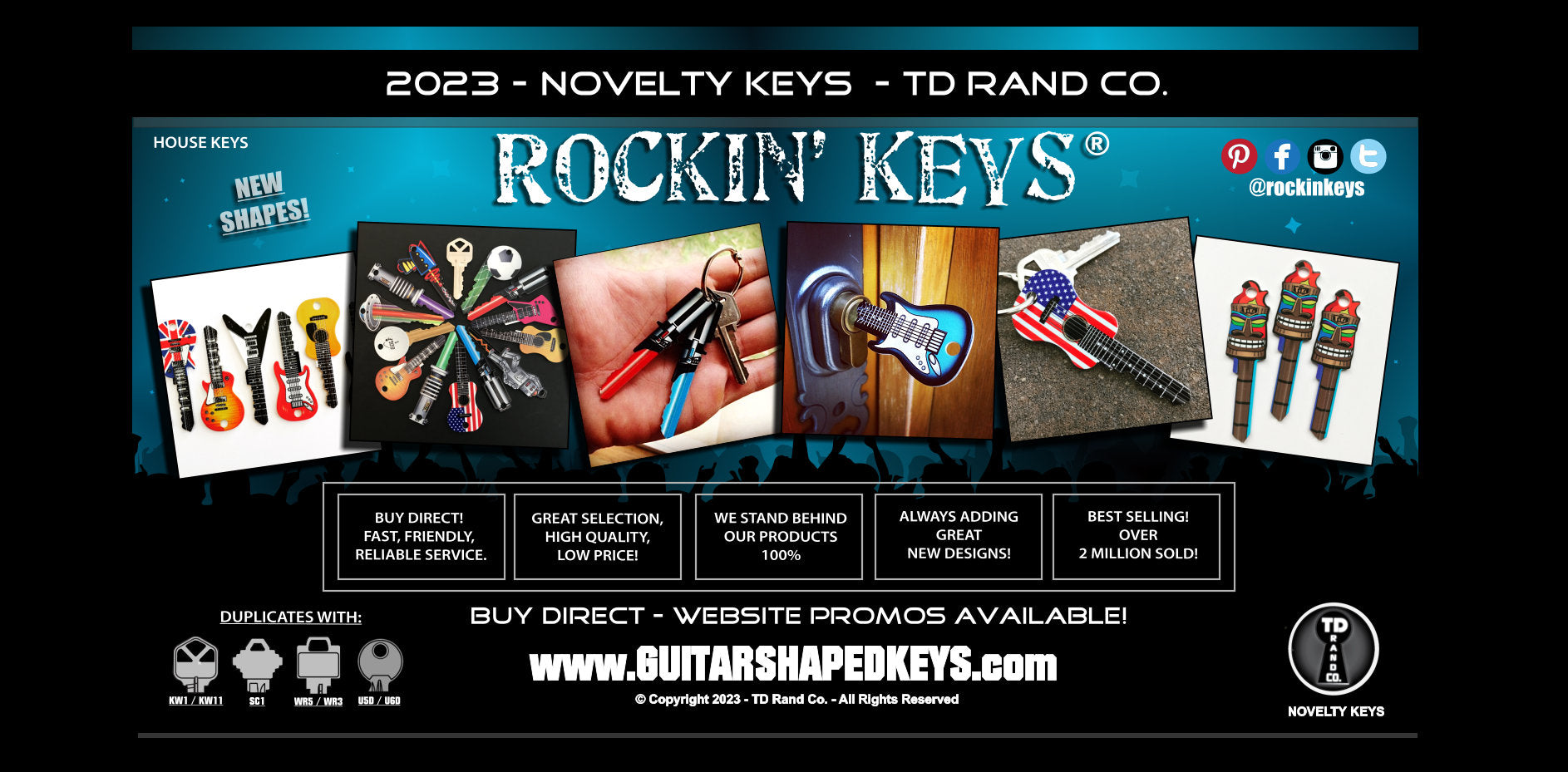 Rockin' Keys, Guitar and Saber Shaped Novelty Keys