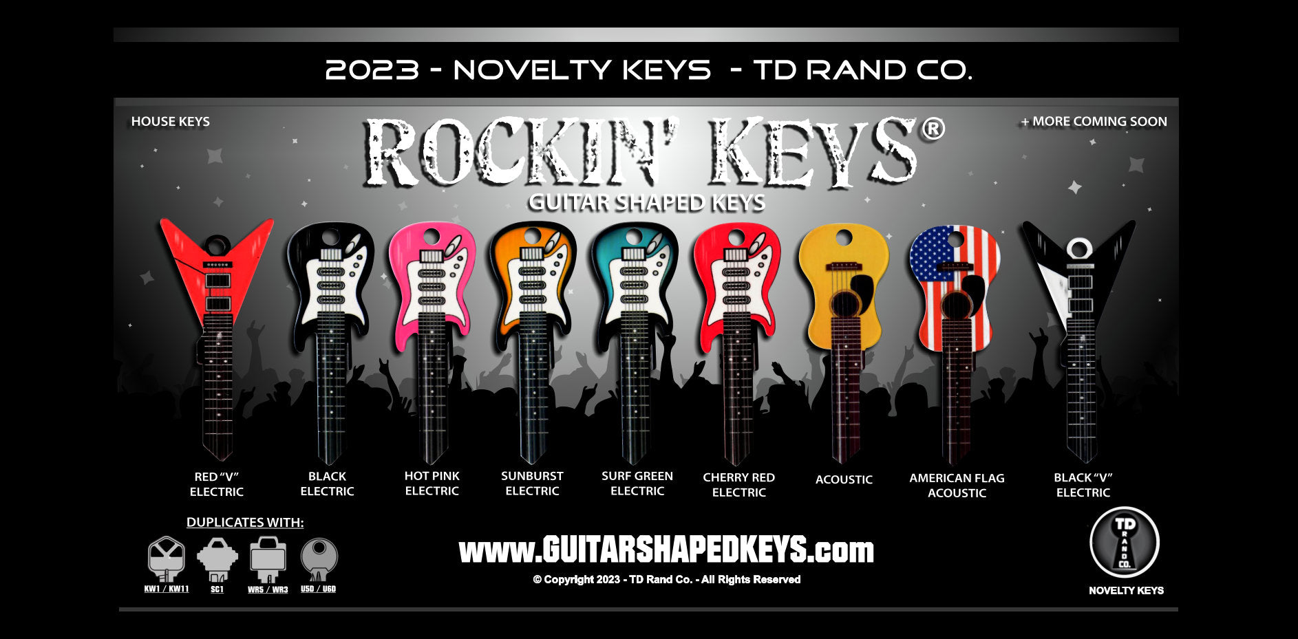 Rockin' Keys, Guitar and Saber Shaped Novelty Keys