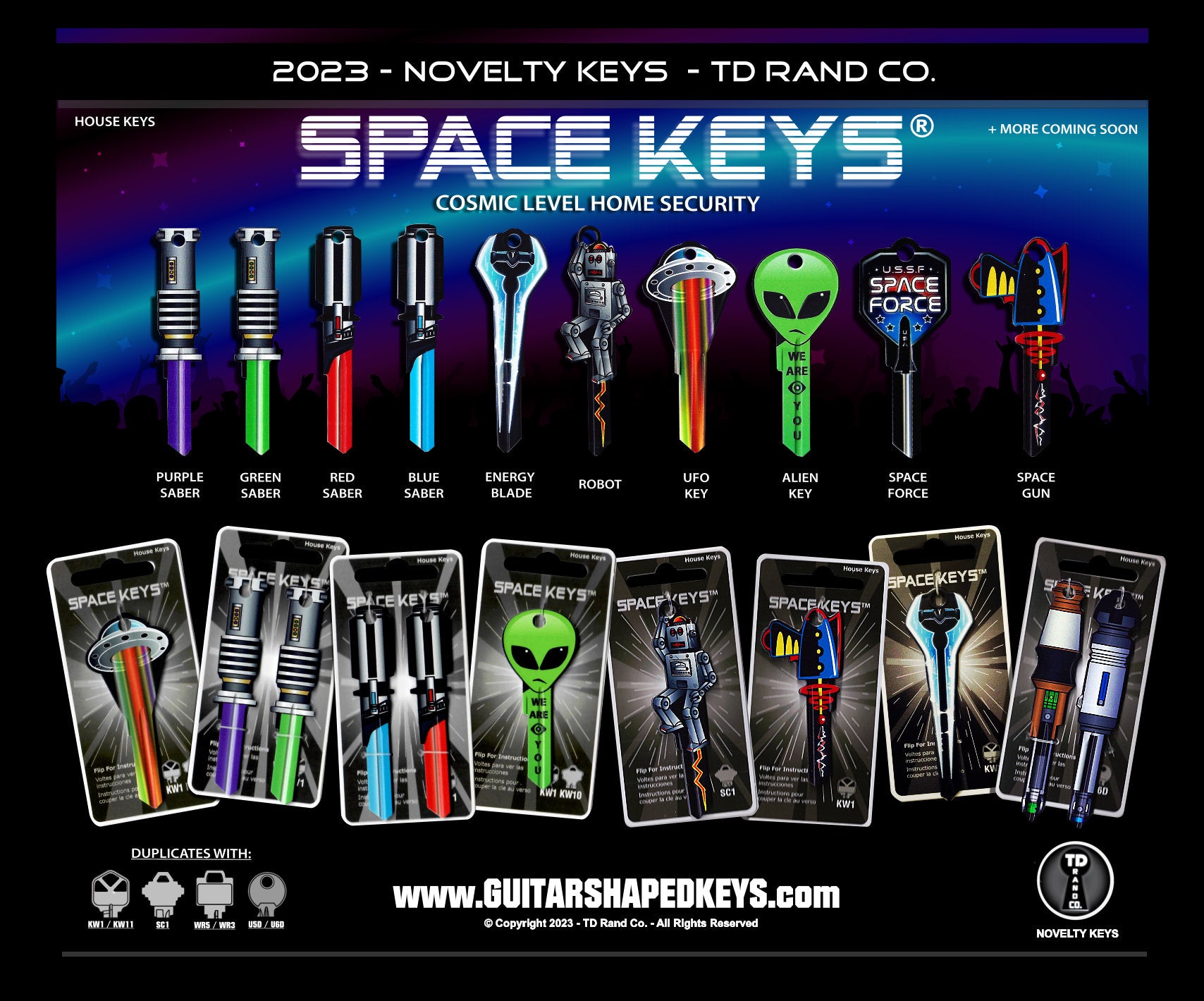 Rockin' Keys, Guitar and Saber Shaped Novelty Keys