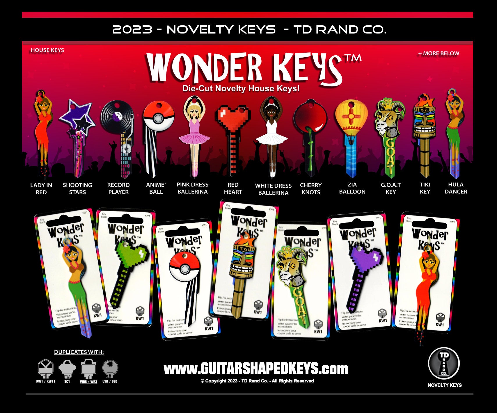 Rockin' Keys, Guitar and Saber Shaped Novelty Keys